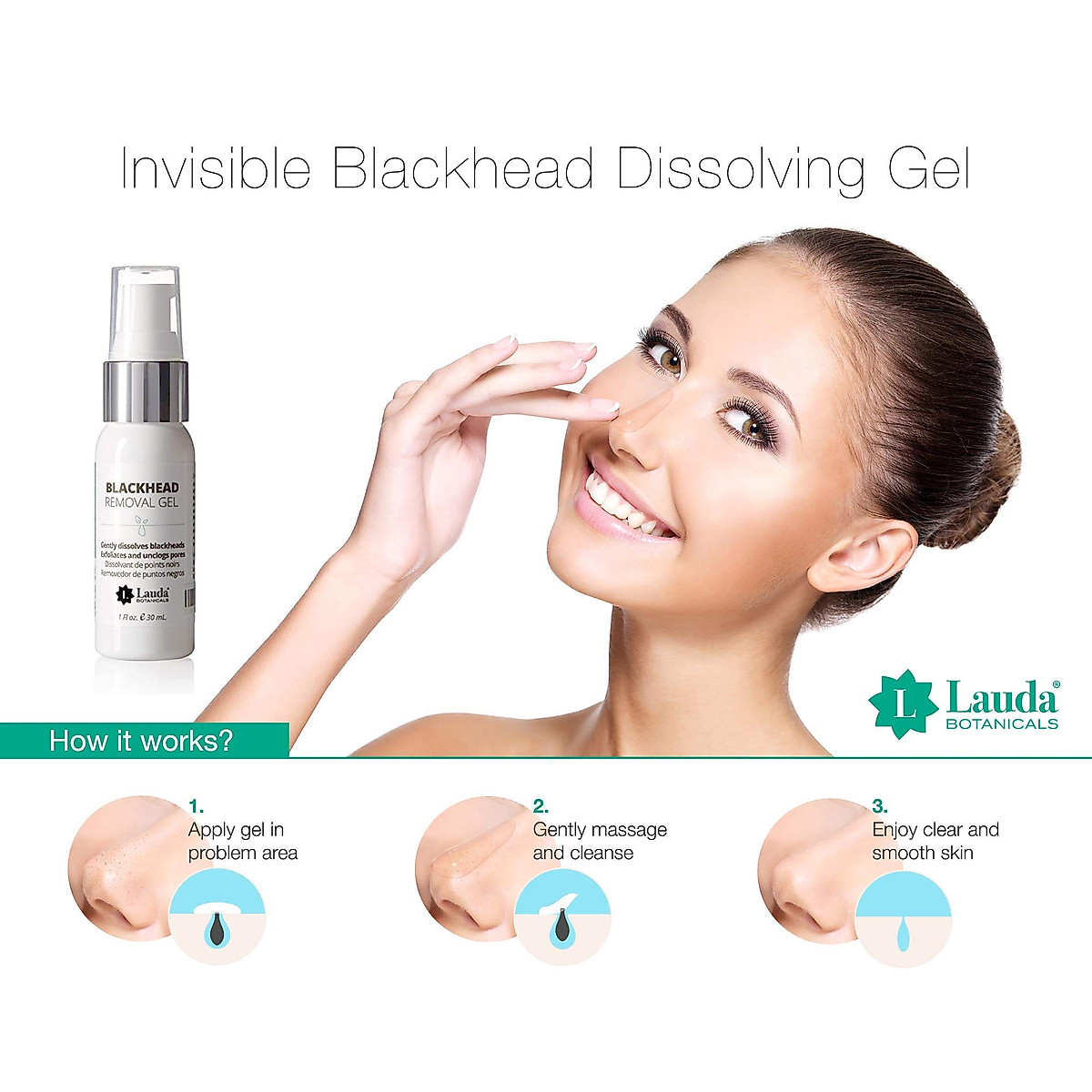 Blackhead Remover Cleanser with Salicylic Acid, Deep Pore Facial Cleanser, Blackhead Eliminator and Dissolving Gel, 1 Ounce by LAUDA BOTANICALS