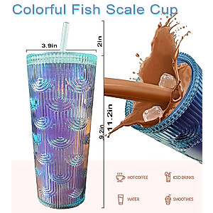 DREAMING MY DREAM 24Oz Studded With lid And Straw Tumbler, Double Wall Insulated, Reusable Textured Venti Cup - 100% BPA Free - (Auroral Purple)