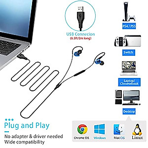 USB Earbuds with Microphone for PC Laptop, 6.5Ft Long Cord Wired USB Headphones Headset for Computer Desktop MacBook PS4 PS5 Work Calls Gaming, Over Ear in-Ear Earphones w Case, Control, Mute Function