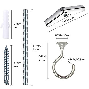 Evsteluo Large Swag Ceiling Hooks Heavy Duty Swag Hook with Hardware for Hanging Plants Ceiling Installation Cavity Wall Fixing (4, Silver)