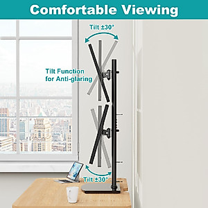 MOUNT PRO Vertical Dual Monitor Stand for 2 Computer Screen up to 32 Inch, Stacked Monitor Mount, Free-Standing Monitor Desk Stand with Swivel, Tilt, Height Adjustable, VESA Stand 100 x 100