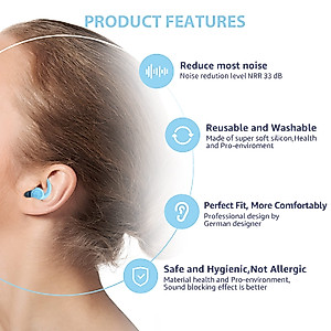 Silicone Ear Plugs for Sleeping - BUENSUENO 2 Pairs Reusable Washable Earplugs for Sleep, Work，Swimming, for Noise Cancelling, Sound Blocking Sleeping, Concert (Light Blue Star)…