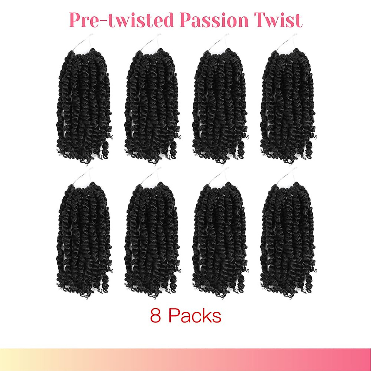 The BOHOBABE Crochet Passion Twist Hair Pretwisted 10 Inch Short Pre-looped Passion Twist Crochet Braiding Hair 8 Packs Natural Black Women Crochet Braids (1B)