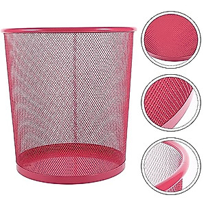 NUOBESTY Mesh Trash Can Round Metal Wastebasket Open Top Waste Bin Bedroom Corner Garbage Can Lidless Waste Paper Basket Trash Bin for Apartment Living Room Office Red