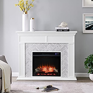 SEI Furniture Torlington Marble Tiled Touch Screen Electric 50" Fireplace w/Remote Control - White/Gray Marble
