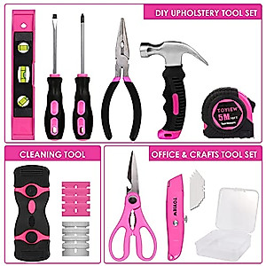 TOYIEW 33Pcs Pink Staple Gun Tool Set with 3 in 1 Upholstery Staple Gun for Wood Heavy Duty and 900 Staples, Perfect for DIY Decoration, Crafts, Carpentry, Arts, Pink Tool Kit Gift for Women