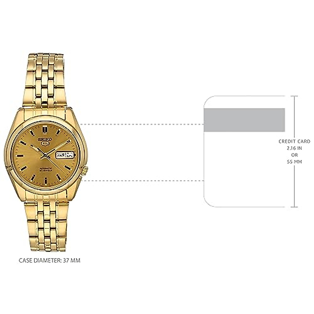 SEIKO Men's SNK366K 5 Automatic Gold Dial Gold-Tone Stainless Steel Watch