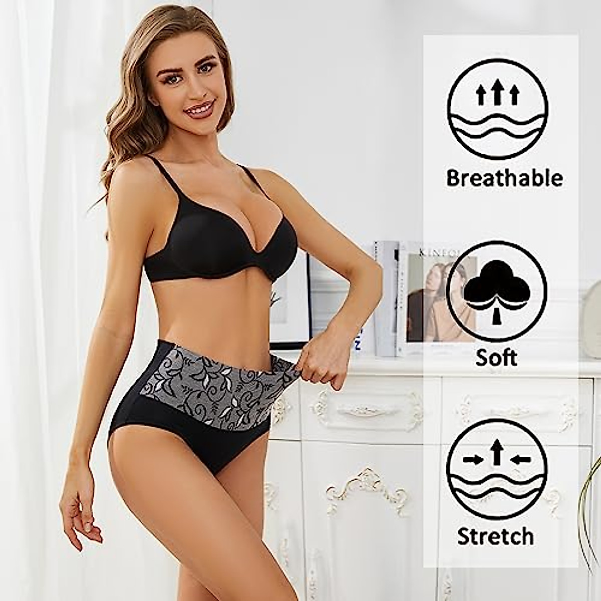 MEIDAYAI Womens Underwear Cotton Tummy Control High Waisted Underwear Soft Breathable Full Coverage Panties Multipack