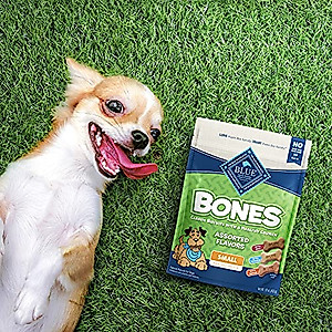 Blue Buffalo Bones Natural Crunchy Dog Treats, Small Dog Biscuits, Assorted flavors- Beef, Chicken or Bacon (16-oz bag, 4 count)