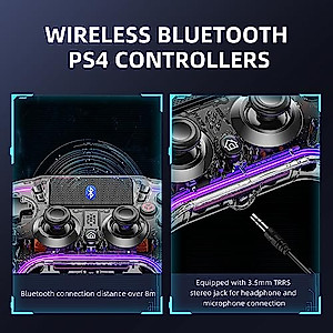 Honghao Controllers For PS4 With Hall Triggers/Vibration/Programming/8 RGB LED Lights, Wireless Remote Joystick Gamepad Accessories, Shock PS4 Dual Controller for PlayStation 4/Slim/Pro/PC (Black)