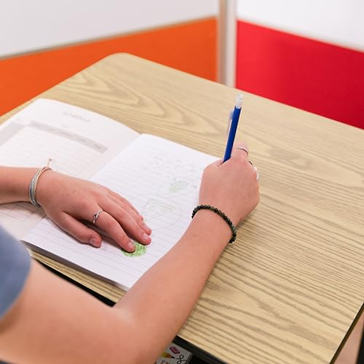 ECR4Kids Open Front Desk with Metal Storage Book Box, Adjustable, Classroom Furniture, Maple/Black