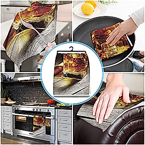 Meet 1998 Wine Glass Beverage Whiskey Kitchen Towels, Set of 4 Hand Drying Towel, Soft Absorbent Multipurpose Cloth Tea Towels for Cooking Baking, Ciger Black Washable Dish Towels Cloth 18x28 Inch