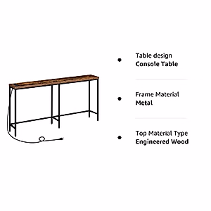 HOOBRO 70.9 Inches Console Table with 2 Power Outlets and 2 USB Ports, Extra Long Entryway Table with Charging Station, Narrow Sofa Table Behind Couch, Hallway, Living Room, Rustic Brown BF1801XG01G1