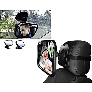 ZogeeZ Baby Car Mirror Set, Rear View & Head Rest Mirrors - Wide View for Better Viability - Shatter Resistant Seat Safety for Infants, Children, or Toddlers