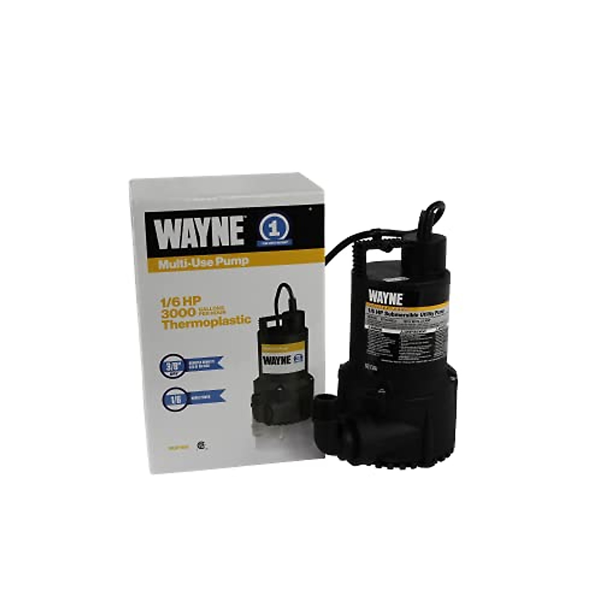 Wayne 57719-REL1 RUP160 1/6 HP Oil Free Submersible Multi-Purpose Water Pump, Black