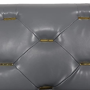 QHITTY Chesterfield Sofa, 84'' Modern 3 Seater Accent Leather Couch with Square Arms and Metal Tufted Button, Metal Legs for Living Room, Office, Bedroom (Grey)…