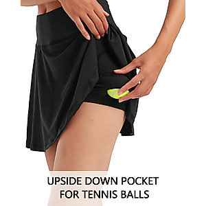 Stelle Women's High Waisted Pleated Tennis Skirts Golf Skorts with Inner Shorts for Athletic Running Workout Pickleball (Black, Medium)