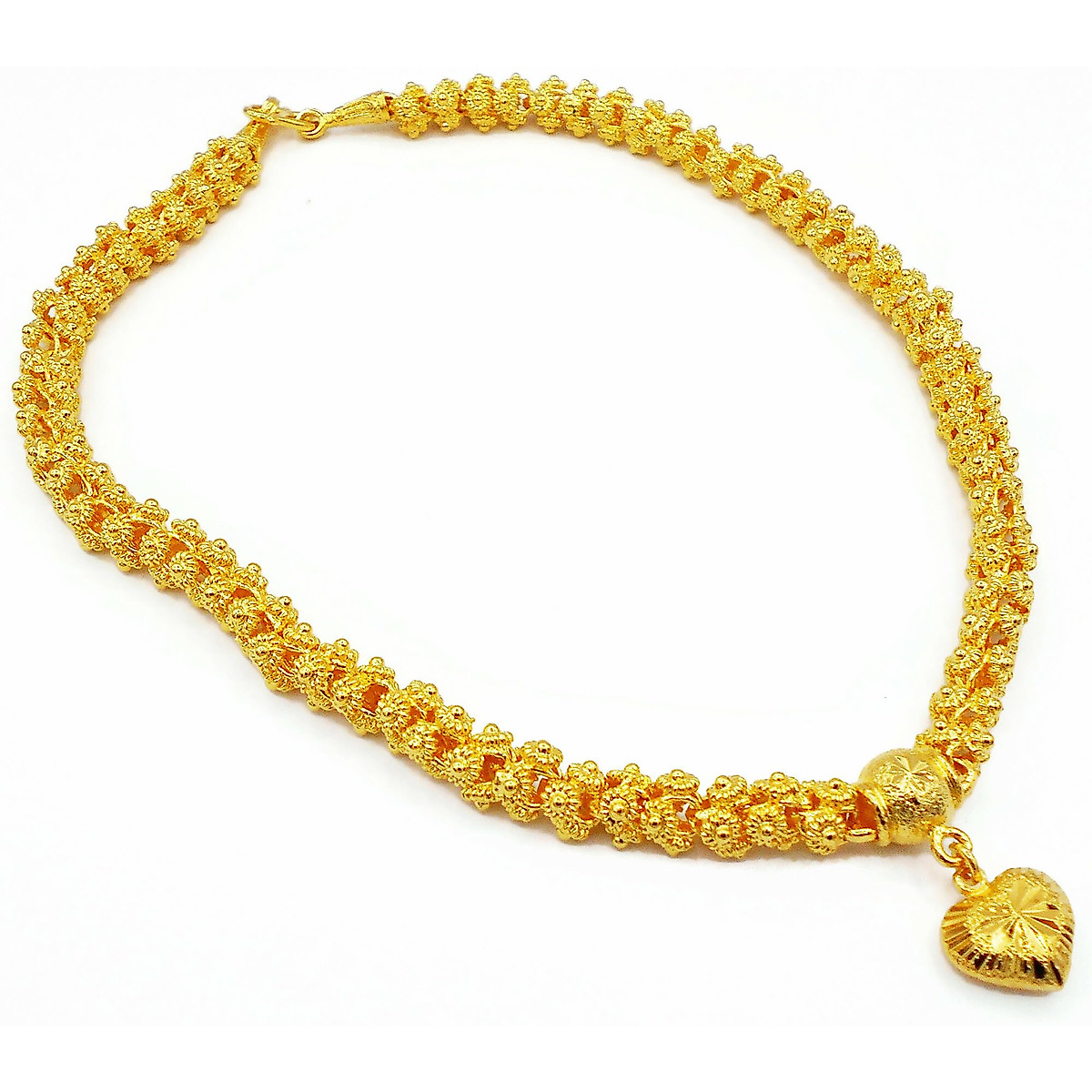 Heart Pikun Flower 22k 23k 24k Thai Baht Yellow Gold GP Necklace Pendant Jewelry Women