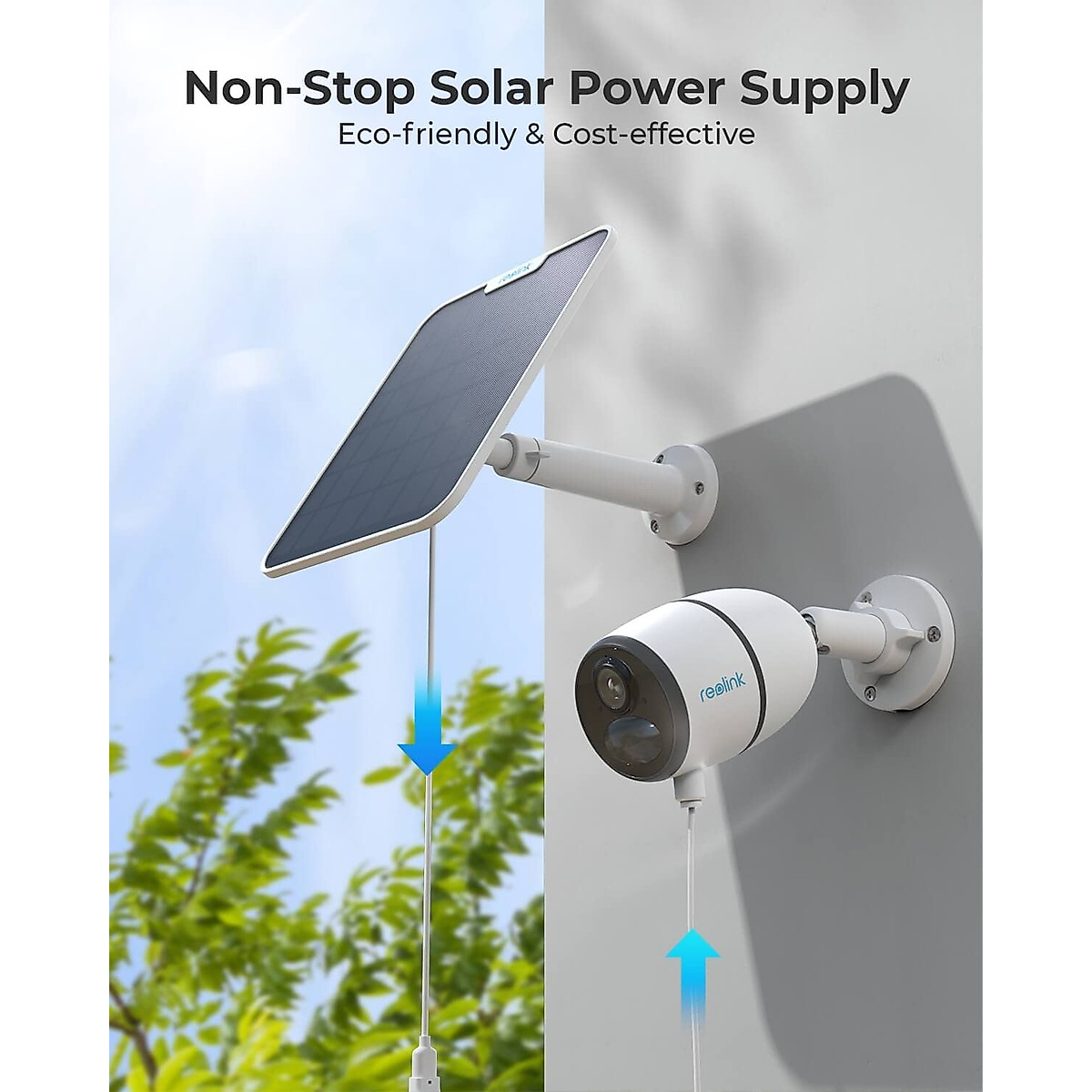 REOLINK 6W Solar Panel White, Non-Stop Solar Power Supply for All Wireless Battery Camera, Trackmix/Argus PT/Go PT Ultra, Waterproof, Adjustable Mount, 4 Meters Cable(Only Use for Battery Cameras)