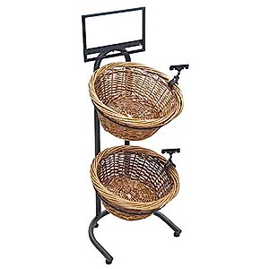Basket Stand Merchandising Rack Wicker 2-1 Tiered