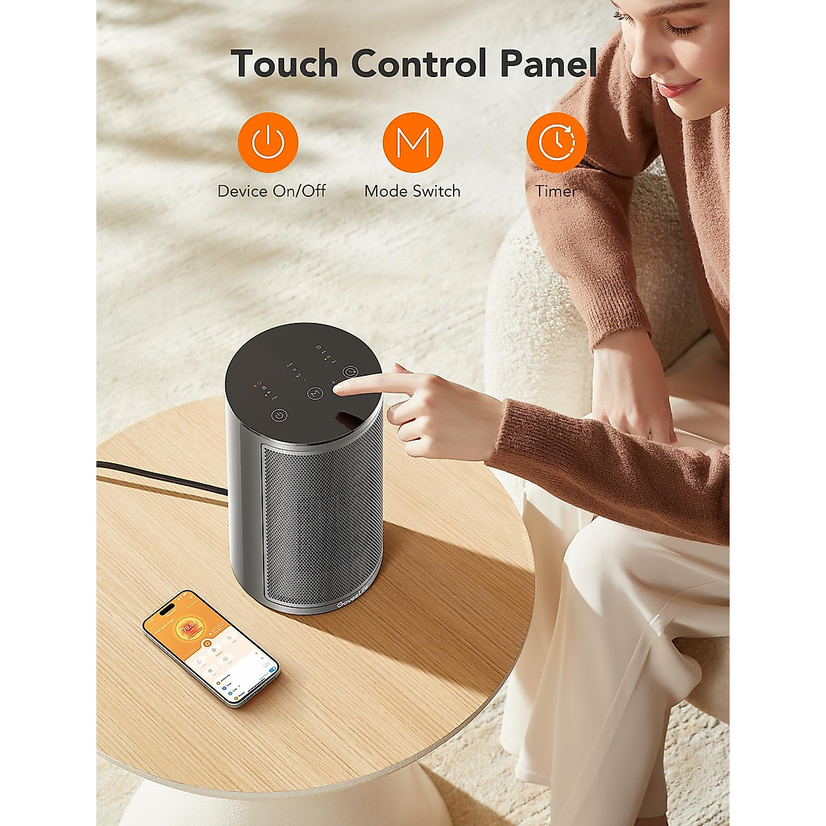 GoveeLife Space Heater for Indoor Use, 1500W Fast Electric Heater with Smart Thermostat, Wi-Fi App & Voice Remote Control, Small Heater Safety for Bedroom Home Indoors Office Desk Portable, Grey