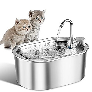 Cat Water Fountain, 3.2L/108oz Stainless Steel Pet Fountain Automatic Pet Water Fountain Water Dispenser Cat Water Bowl Cat Drinking Fountains with Ultra-Quiet Pump for Cats, Multiple Pets