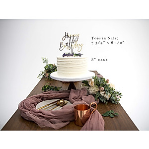 LS Designs Happy Birthday Cake Topper Acrylic Large Cake Topper 7 3/4 inches x 6 1/2 inches Full Acrylic Birthday Cake Birthday Cupcake Party Decoration Versatile Cake Topper (Gold Mirror Acrylic)