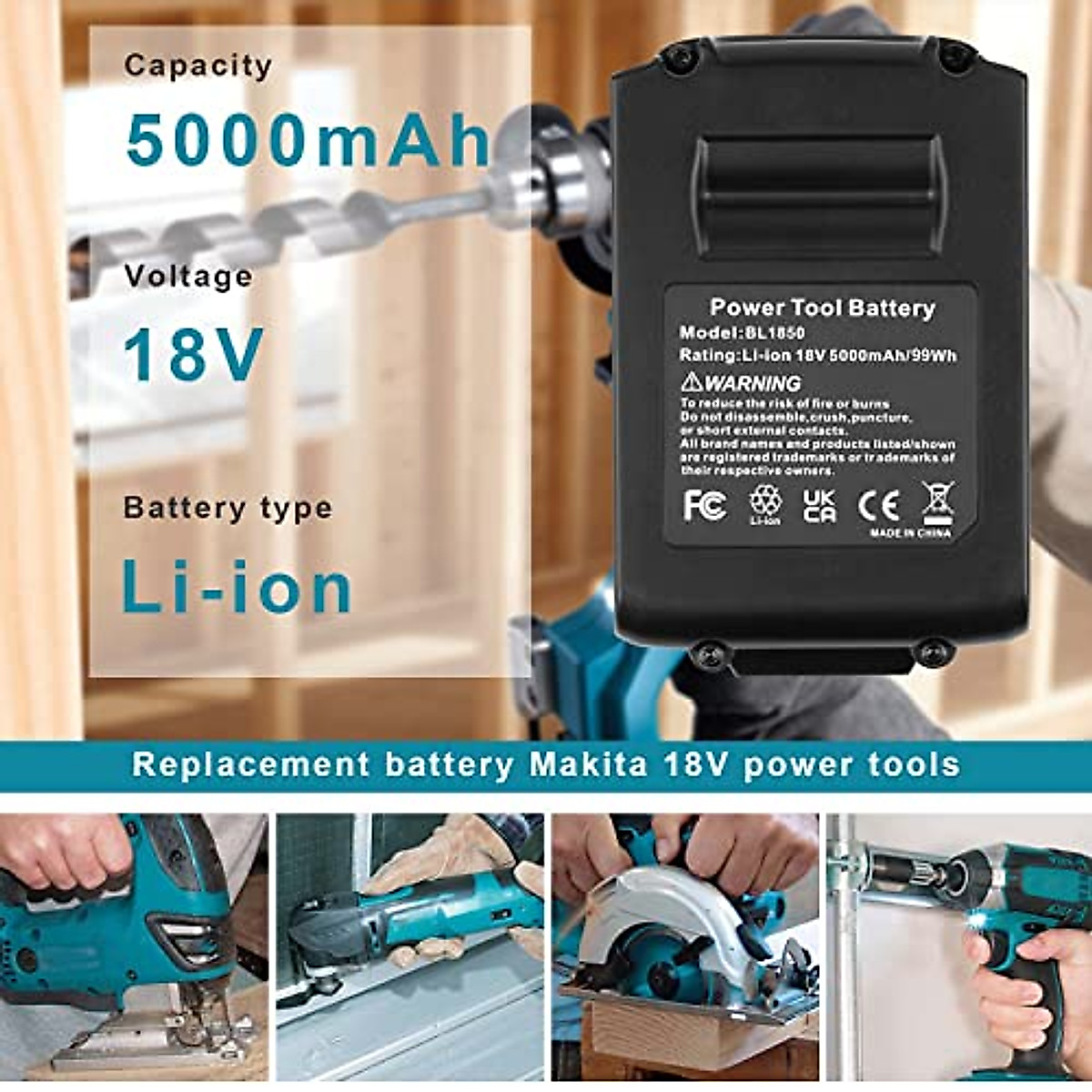 ARyee 2Pack Upgrade 18V 5.0Ah Li-ion Battery Replacement for Makita Lithium-Ion Battery Compatible with Makita BL1840 BL1850 LXT-400 BL1860 BL1815 BL1830