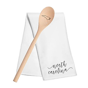 Mary Square North Carolina Black 13 x 6.5 All Cotton and Mango Wood Tea Towel and Spoon Set