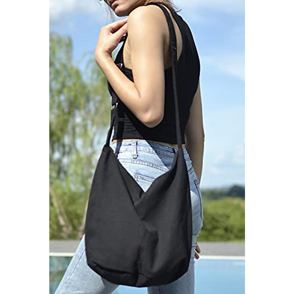 Your Cozy Sling Purse Hippie Bags For Women Crossbody Bag Thai Top Handmade Shoulder Bag with Adjustable Strap Black