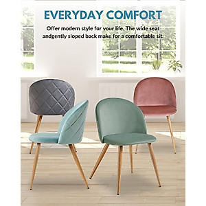 FurnitureR Dining Chairs Set of 2, Velvet Upholstered Kitchen Chairs Modern Dining Room Side Chairs with Soft Seat/Metal Legs, Accent Chairs for Home Restaurant, Aqua, Oak Leg