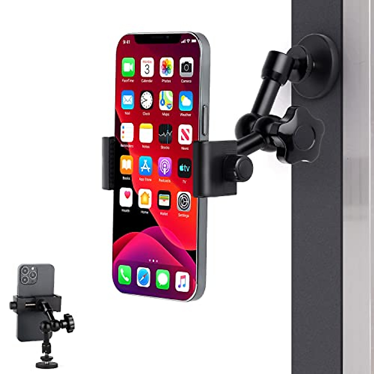 Mippko Magnetic Phone Holder Attracts Flat Metal Surface for Truck/Boat/Car/Gym/Forklift/Pole/Shelves, Compatible with 3.5~7.5" iPhone/Samsung Galaxy/Nexus/HTC, 360°Adjustable Arm