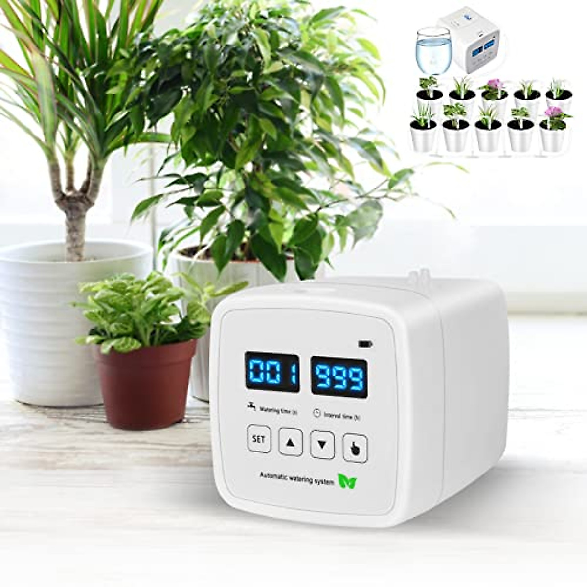 [Upgraded Pump] Automatic Drip Irrigation Kit, Houseplants Self Watering Devices, Indoor Irrigation System for 10 Potted Plants with 999-Hours 5V USB Programmable Timer for Vacation Plants Watering