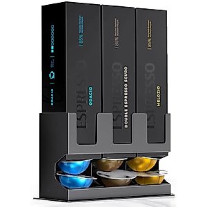 GALVANOX Pod Dispenser Designed for Nespresso Vertuo Capsules (3 Box Sleeve Holder) Freestanding Countertop Organizer Stand, Non-Slip Steel Base, Dispenses 3 Coffee Flavors (30 Vertuoline Pods)