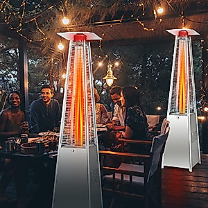 Toolsempire Outdoor Patio Heater 42,000 BTU, Propane Gas Space Heater Pyramid Stainless Steel Heaters Quartz Glass Tube with Wheels for Garden, Yard, Residential & Commercial Use, 90” Tall, Silver