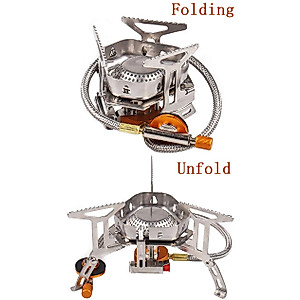 DZRZVD Windproof Portable Backpacking Stove Burner with Piezo Ignition,Stove Adapter,Plastic Storage Box,Strong Firepower,Lightweight,Propane Butane Stove for Indoor Outdoor Camping Hiking and Picnic