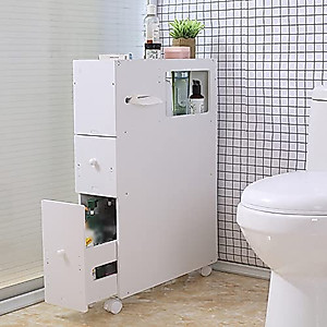 DYRABREST Bathroom Storage Cabinet with 2 Drawers - 4 Layer Multifunctional White Narrow Toilet Organizer Floor Side Cabinet - Movable Receive Arrange Ark Space Saver