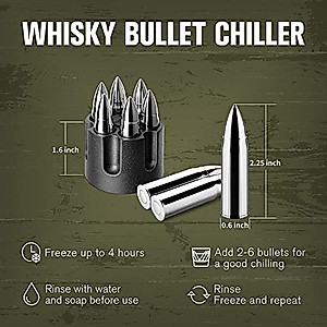 Whiskey Bullet Stones with Wooden Gift Set Box, Stainless Steel Whisky Rocks, Reusable ice Cube Metal Ice, Gifts for Men Dad, whiskey gifts for men , Father's Day Stocking Stuffer,