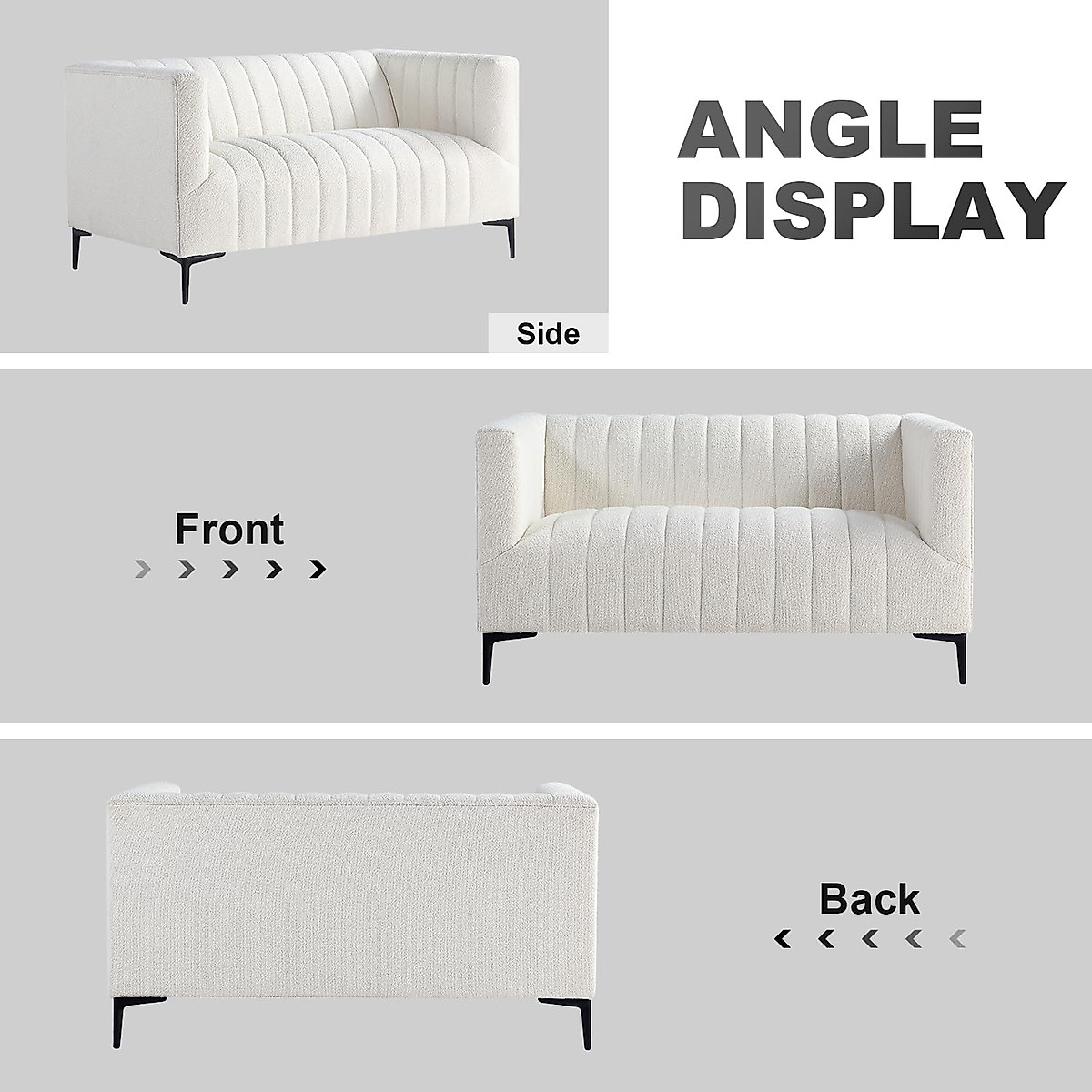 Get Set Style Modern Accent Loveseat Sofa Couch, Tufted Bouclé Upholstered Sherpa Deep Seat Cloud Couch with 2 Pillows, Comfy 2 Seater Love Seat for Living Room Apartment Office Lounge Studio (White)