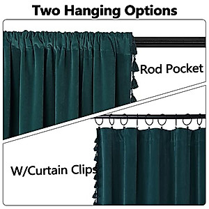 GAOMON Blackout Curtains 63 Inch Length Soft Luxury Velvet Curtains with Tassels Bedroom Decor Thermal Insulated Rod Pocket Blackout Long Curtains Living Room Blackish Green 42''Wx63''L, 2 Panels