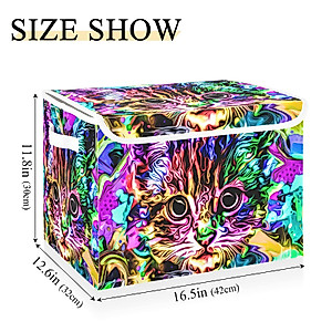 RunningBear Cat Large Storage Bins with Lid Collapsible Storage Bin Shelf Baskets Large Toy Box for Home Toys Clothes