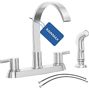 Kitchen Faucet with Sprayer,Brushed Nickel Stainless Steel Kitchen Sink Faucet with Side Sprayer,Kitchen Faucets for Sink 3 Hole,Commercial RV Laundry Utility Kitchen Faucet KMF027L-3