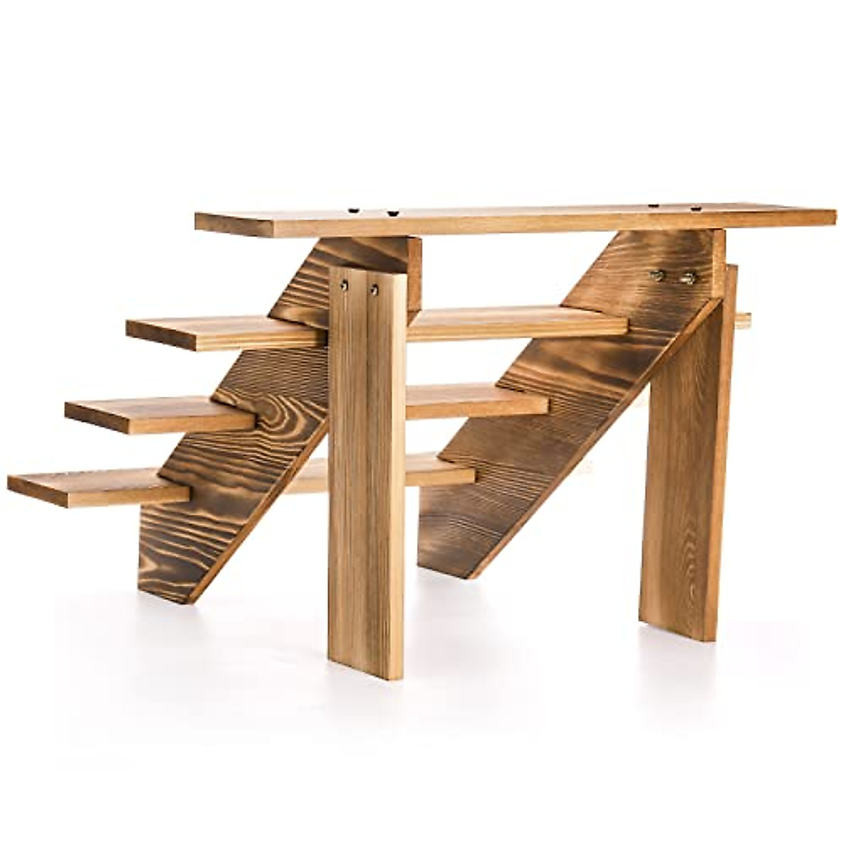 Hacaroa 4 Tier Wood Cupcake Stand, Rustic Retail Stair Shelf Cascading Display Riser, Decorative Farmhouse Dessert Stand for Tabletop, Vendors, Retail Stores