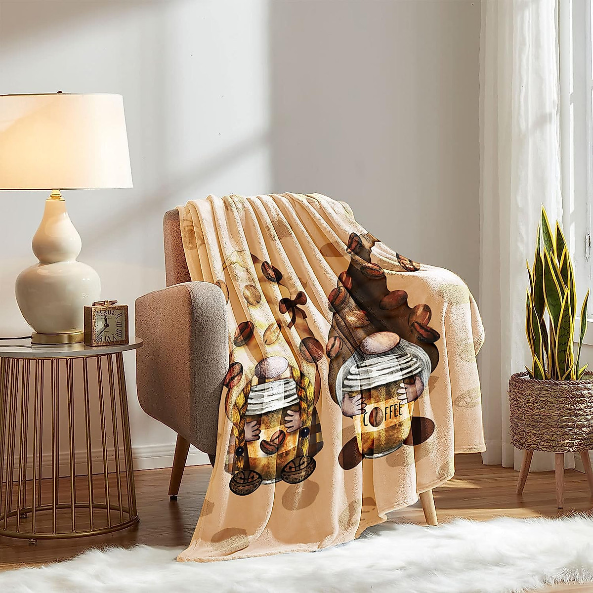 Laridaorio Coffee Gnome Blanket, Gnome Gifts for Women, Girls, Kids, Adults, Soft Fleece Throw Blanket, Gift for Gnome Lovers, Coffee Gnome Decor Blanket for Couch Sofa Bed, Travel Blanket, 50x60 Inch