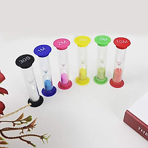 LZYMSZ 6 Pack Sand Timer Colorful Hourglass Sandglass Timer 30 sec/ 1 min//2 mins/ 3 mins/5 mins/10 mins/Sand Clock Timer for Kids Games Classroom Home Office