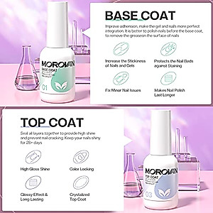 Morovan Dip Powder Liquid Set with Activator Base Top Coat and Dipping Powder Brush Saver 4pcs 0.5oz for Dip Powder Nail Kit