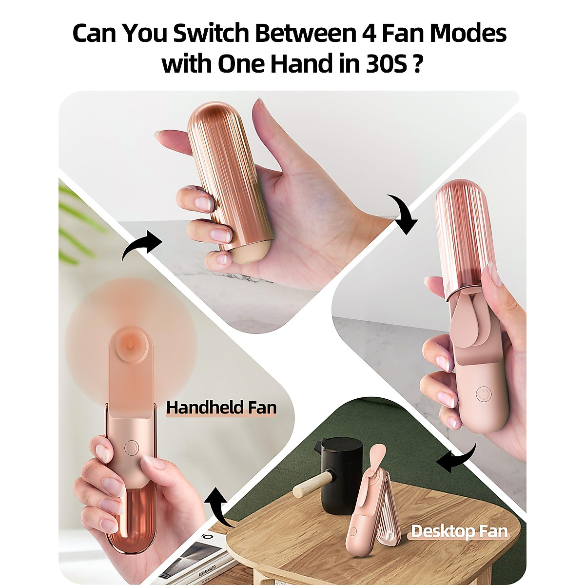 Cutnut Portable Handheld Fan, 3-Speed Foldable Mini Pocket Fan, USB-C 2000mAH Rechargeable Small Quiet Hand Fan, Personal Lash Fan for Travel, Outdoor, Home, Ideal Gifts for Women, Pink