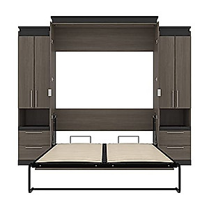 Atlin Designs 104" Queen Murphy Bed with 2 Storage Cabinets in Bark Gray