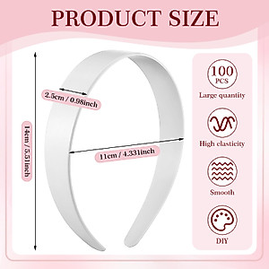 Hotop 100 Pcs Plastic Headbands Bulk 1 Inch Wide Craft No Teeth Plain Headbands DIY Hair Band Accessories for Girls Women (White,1 Inch Wide)