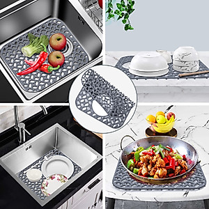 Silicone Kitchen Sink Mat MOSTWOGO-2 Pack Sink Protector for Bottom Kitchen Sink Stainless Steel,No-Slip Scratch-Resistant Sink Grid Grate Accessories(Rear Drain,Grey,13.58'' x 11.6'')